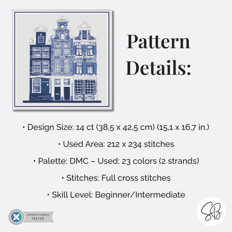 Delft Amsterdam Canal House Cross Stitch Pattern, Vintage Blue & White ...