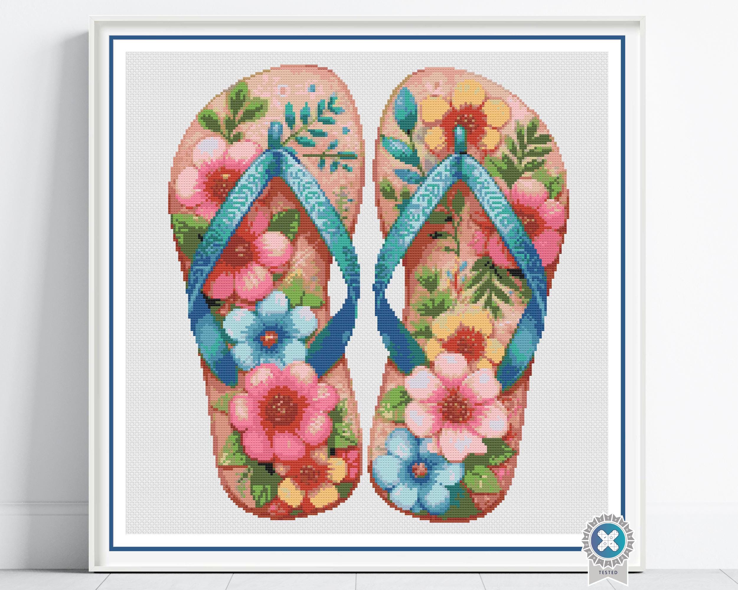Floral Flip Flops Cross Stitch Pattern, Summer-inspired Decor, Summer ...