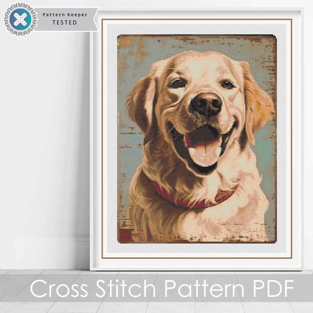 Golden Retriever Cross Stitch Pattern / Vintage Dog Portrait PDF Cross ...