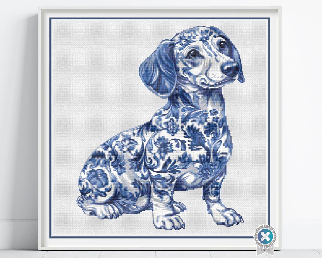 Delft Blue Dachshund Cross Stitch Pattern, Ceramic Dog Design ...