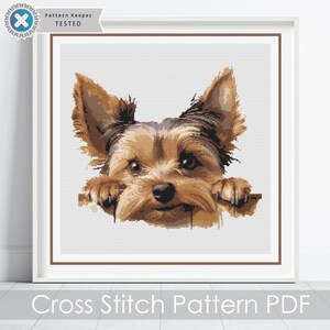Yorkshire Terrier Cross Stitch Pattern / Peeking Yorkie Dog PDF Cross ...