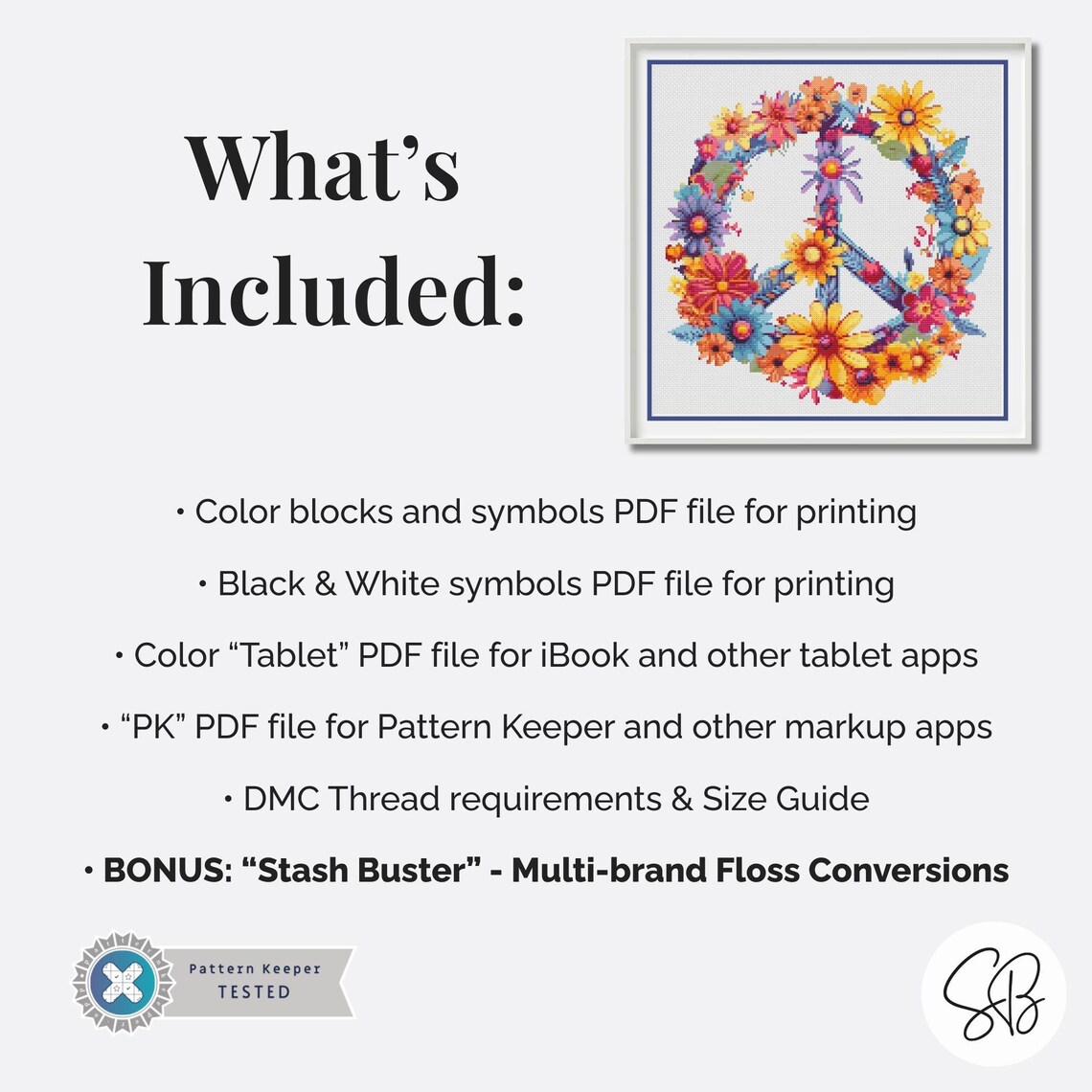 Retro Peace Symbol Cross Stitch Pattern, Groovy Boho Hippie Peace ...