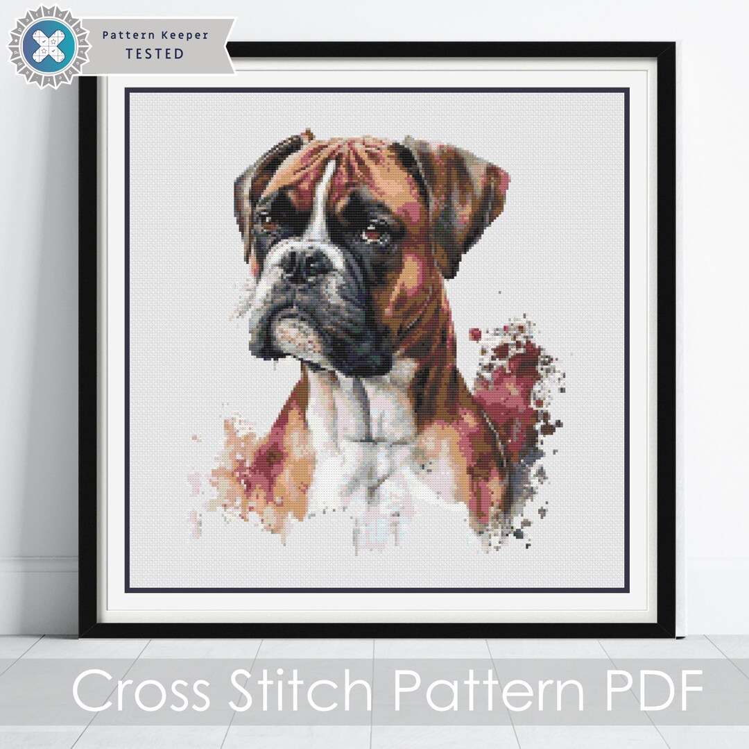 Boxer Dog Cross Stitch Pattern / Cute Boxer Dog Digital PDF Cross ...