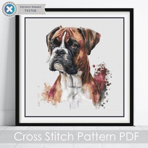 Boxer Dog Cross Stitch Pattern / Cute Boxer Dog Digital PDF Cross ...