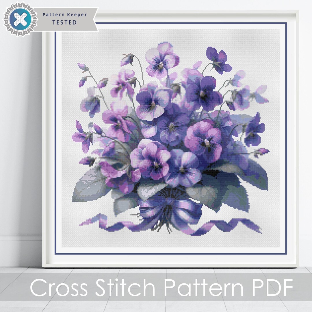 February Birth Month Flower Counted Cross Stitch PDF Pattern, Violet ...