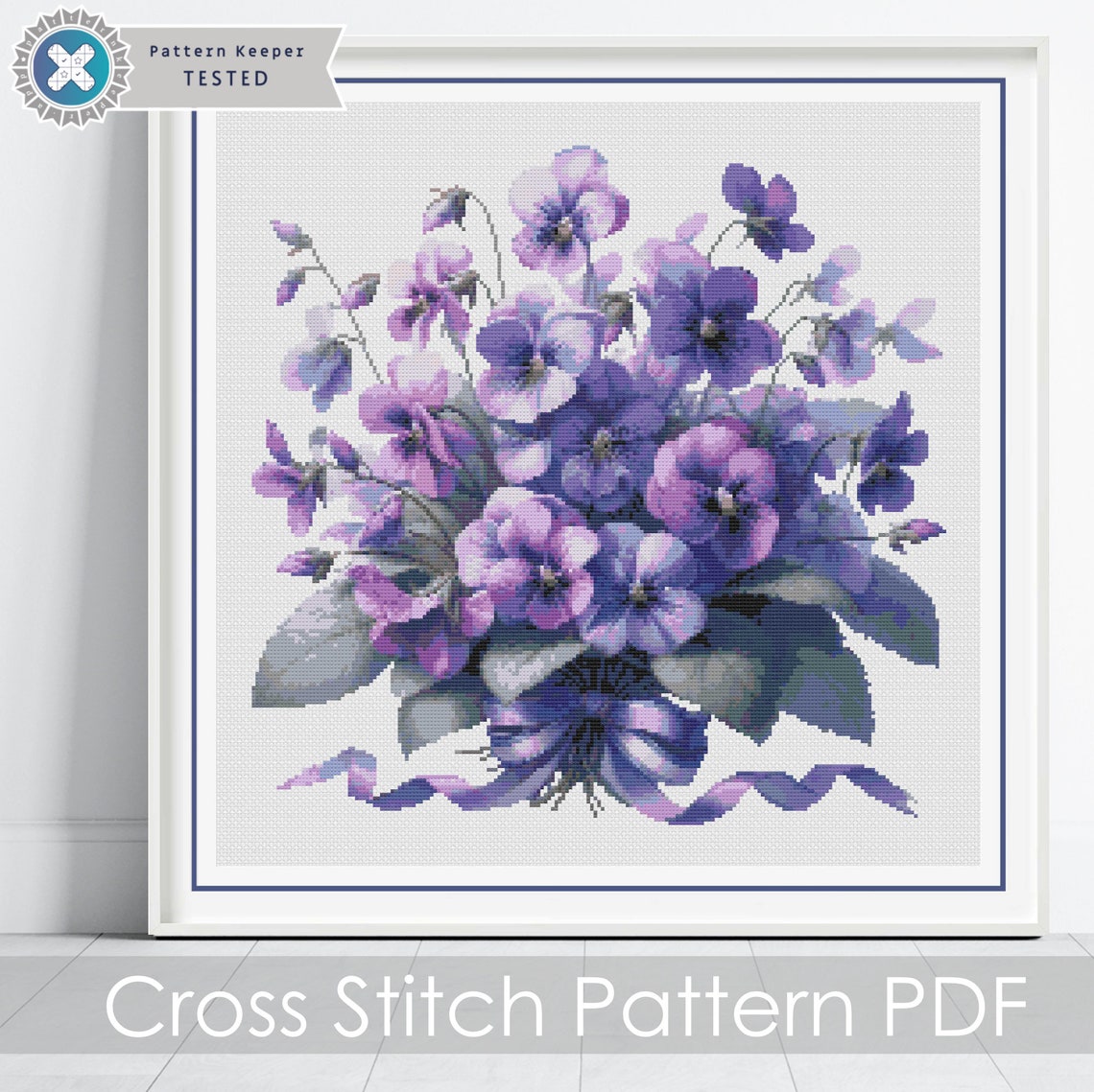 February Birth Month Flower Counted Cross Stitch PDF Pattern, Violet Cross Stitch Pattern ...