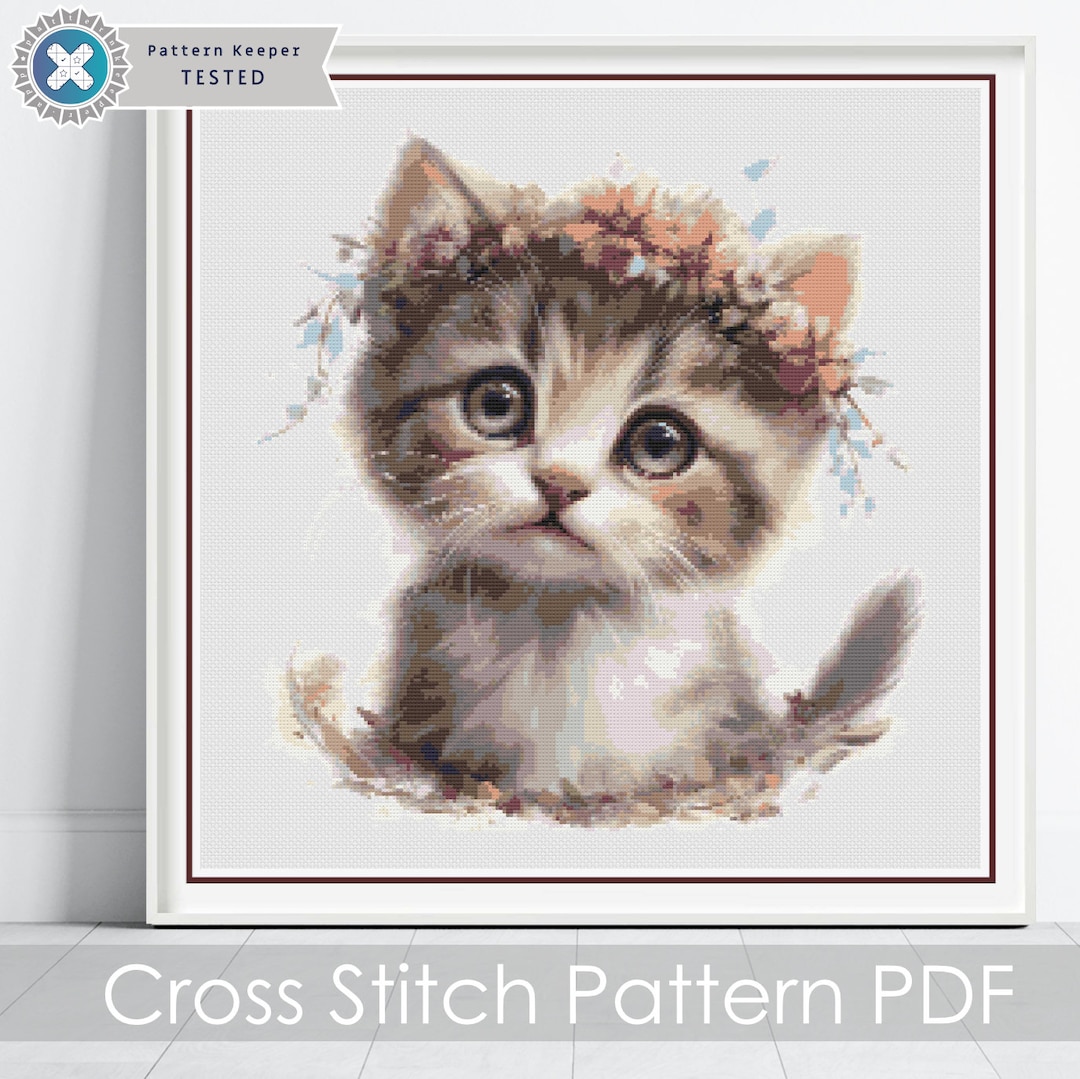 Flower Kitten Cross Stitch Pattern / Floral Kitten Digital PDF Cross ...