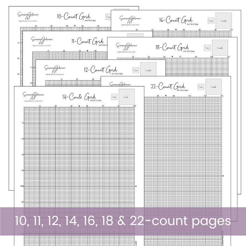 Printable Cross Stitch Graph Paper Graph Paper For Cross Stitch 10 11 12 14 16 18 And 22