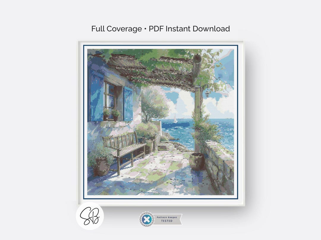 Beach House Veranda Cross Stitch Pattern, Coastal Full-coverage PDF ...