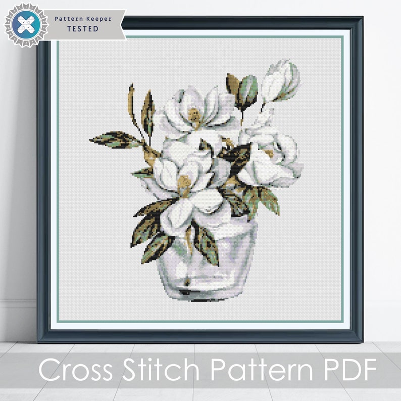 Magnolias in a Vase Cross Stitch Pattern / Magnolias Digital PDF Cross ...