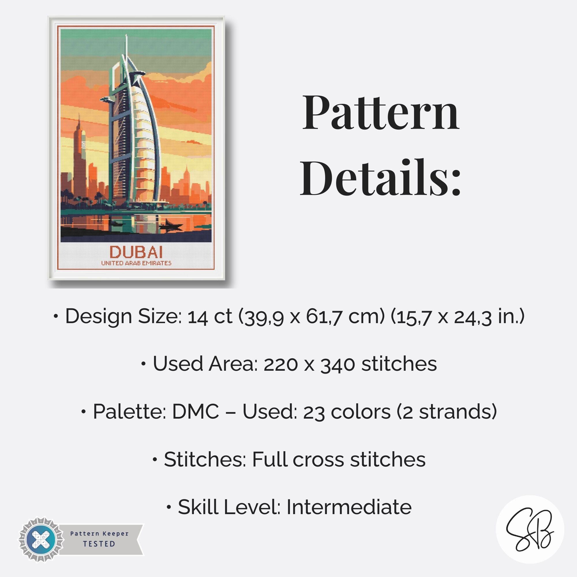 Dubai UAE Travel Poster Cross Stitch Pattern, Burj Al Arab Embroidery ...