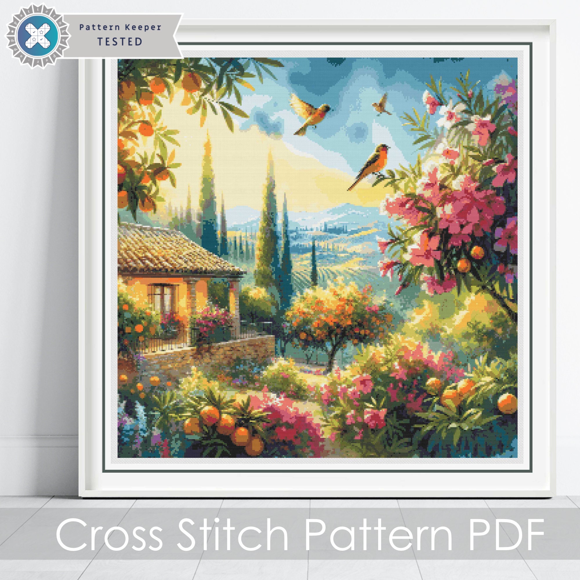 Spain in Summer Cross Stitch Pattern, Spanish Countryside Digital Cross ...