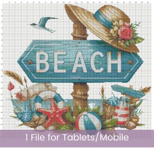Beach Signpost Cross Stitch Pattern, Coastal Pattern, Seaside Decor ...