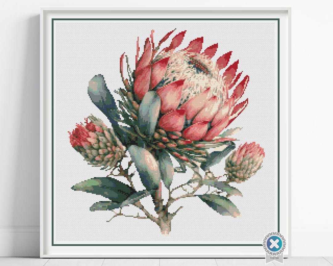 Protea Flower Cross Stitch Pattern Handmade Elegant Botanical Floral ...