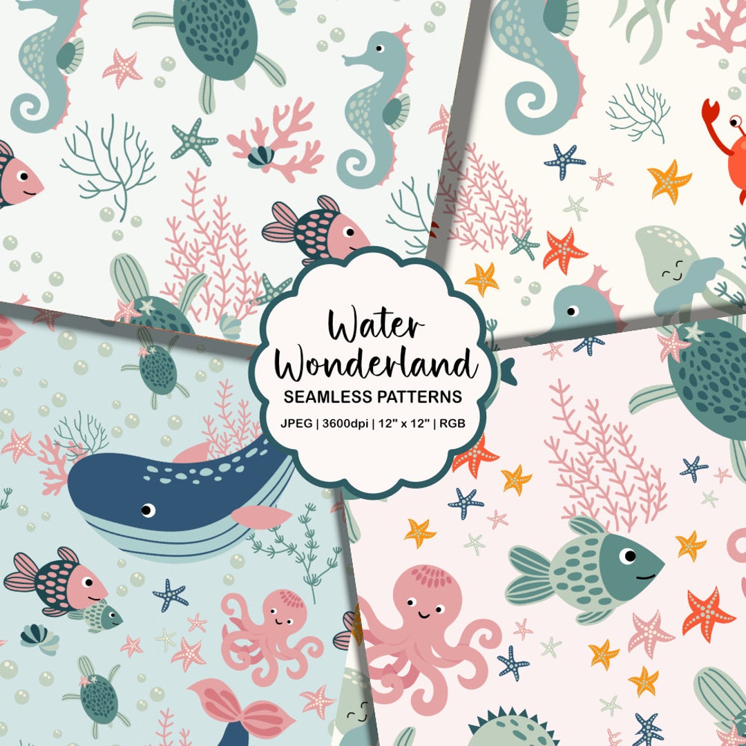 Fish Seamless Patterns, Sea Animal Fabric or Paper Design, Sealife ...