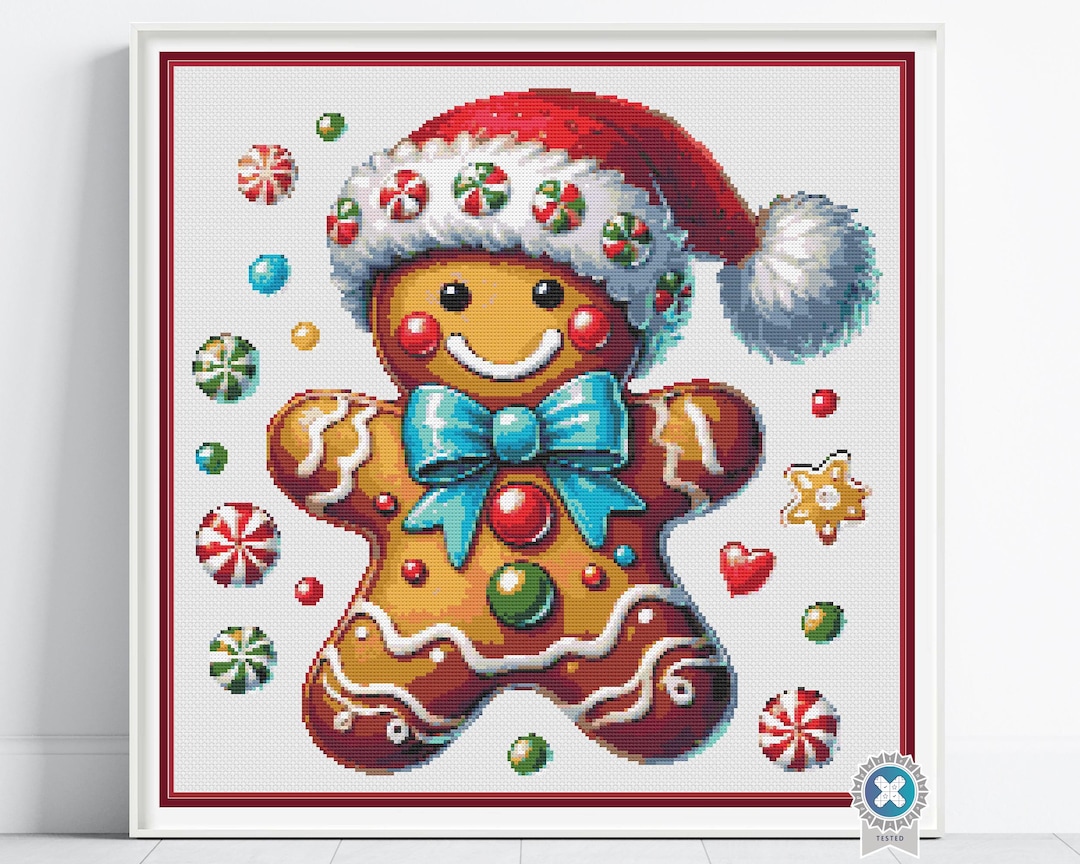 Gingerbread Man Cross Stitch Pattern, Cute Holiday Embroidery, Festive ...