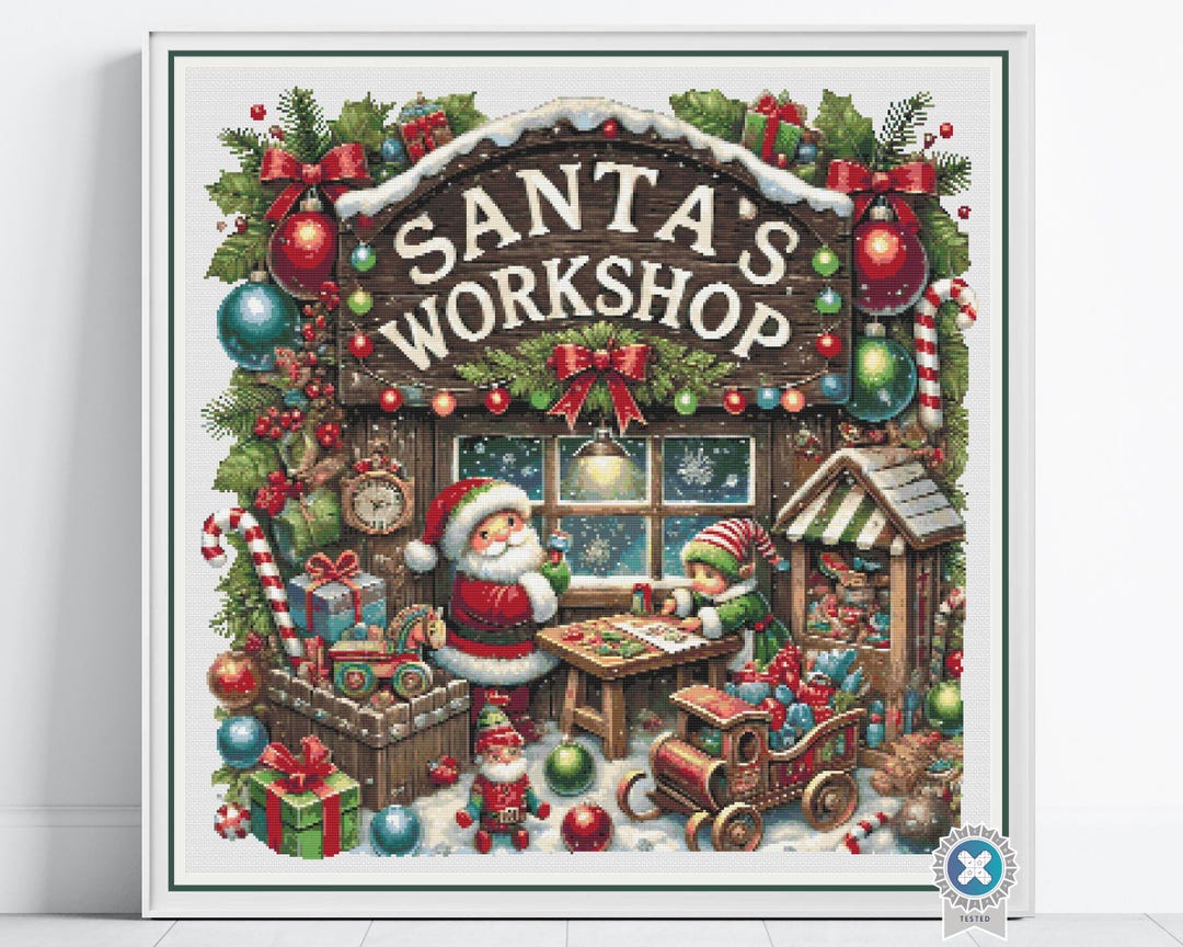 Santa's Workshop Cross Stitch Pattern: Festive Christmas Decor (digital ...