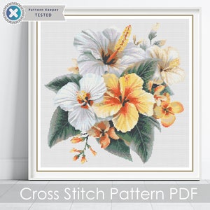 Tropical Hibiscus Cross Stitch Pattern, Hibiscus Flower Counted Cross ...