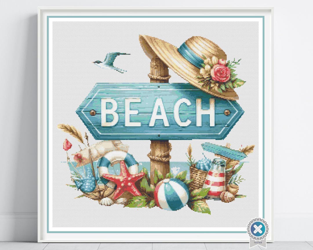 Beach Signpost Cross Stitch Pattern, Coastal Pattern, Seaside Decor ...