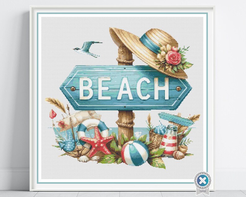 Beach Signpost Cross Stitch Pattern, Coastal Pattern, Seaside Decor ...