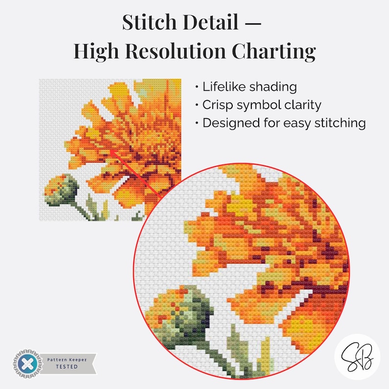 October Birth Month Flower Cross Stitch Pattern, Marigold Embroidery ...