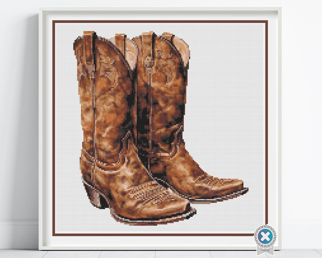 Cowboy Boots Cross Stitch Pattern, Western Decor Art, Handmade Country ...