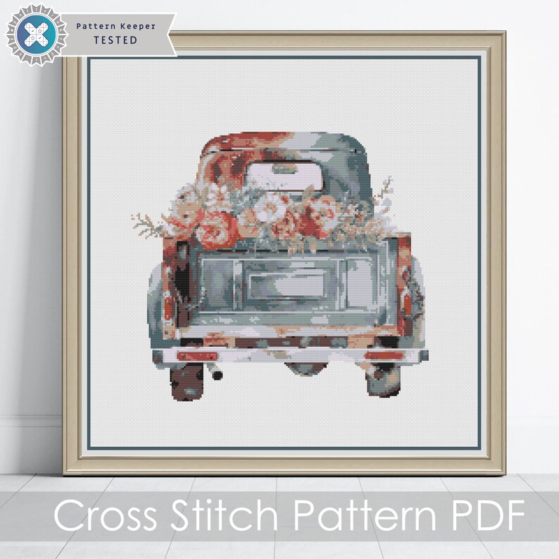 Vintage Truck With Flowers Counted Cross Stitch PDF Pattern, Truck ...