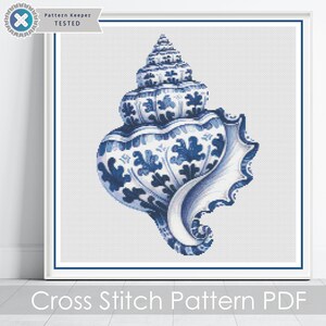 Delft Seashell Cross Stitch Pattern, Vintage Delft Cross Stitch Pattern ...