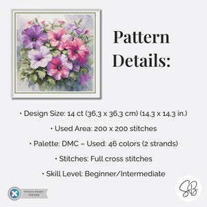 Petunia Flowers Cross Stitch Pattern, Pink and Purple Floral PDF ...