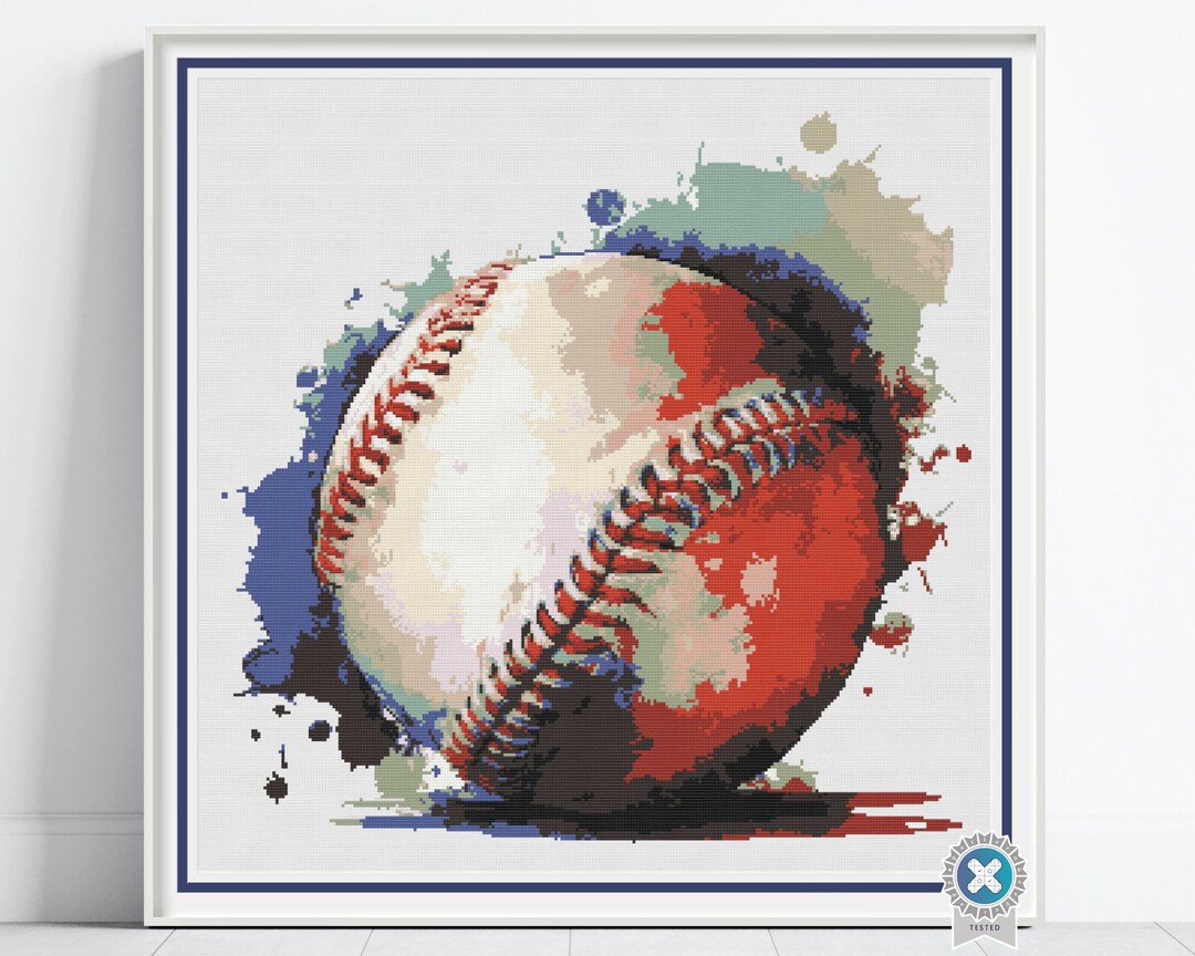 Watercolor Baseball Cross Stitch Pattern, Modern Game Day Handmade ...