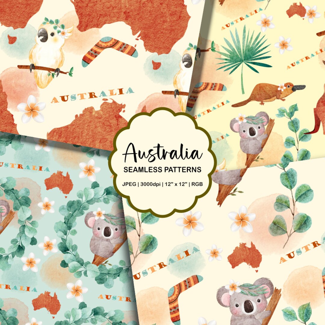 Australia Seamless Patterns, Australiana Fabric or Paper Design ...