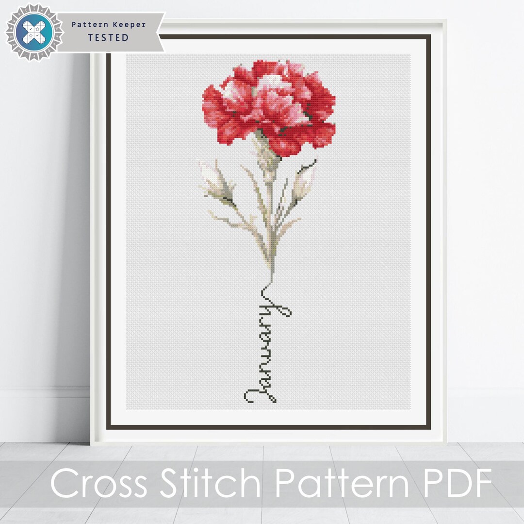 January Birth Month Flower Counted Cross Stitch PDF Pattern, Carnation ...