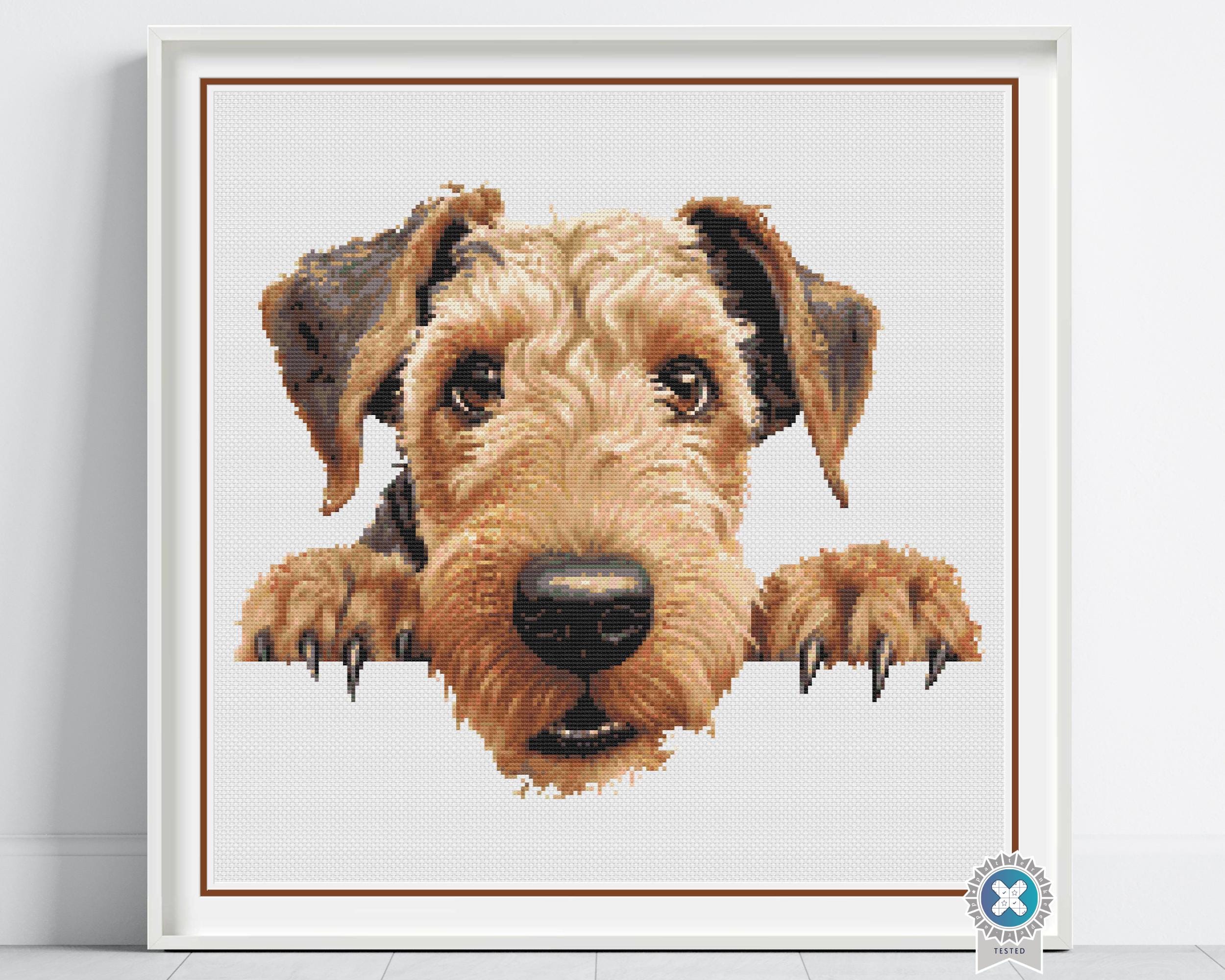 Airedale Terrier Cross Stitch Pattern, Peeking Dog Design, Pet Lover ...