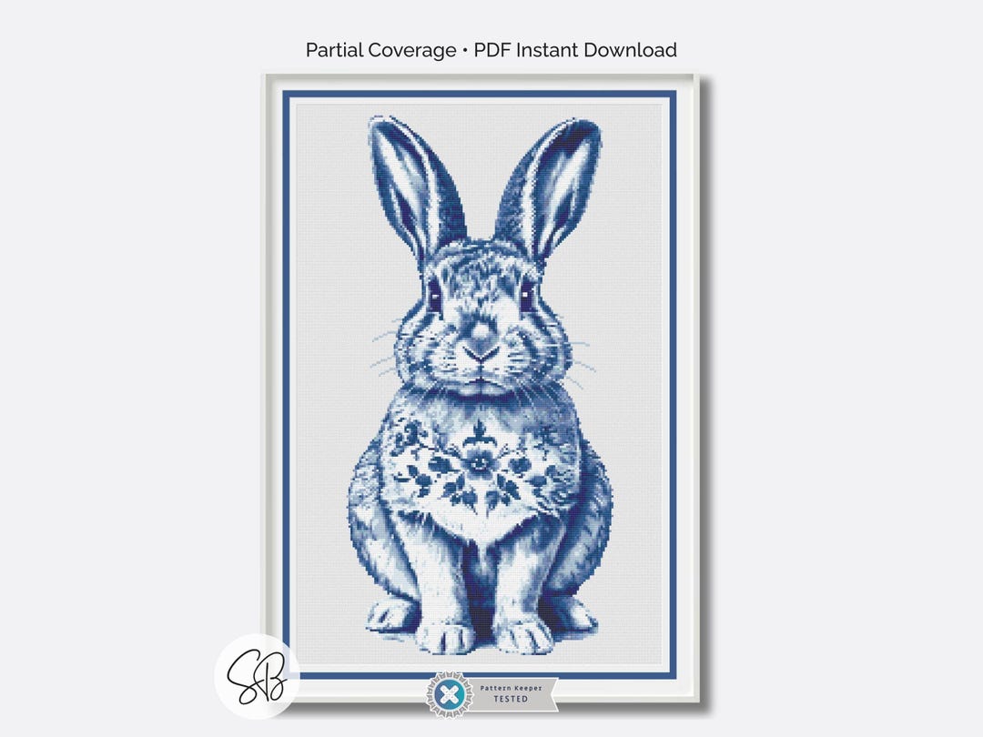 Delft Rabbit Cross Stitch, Blue and White Dutch Pottery Easter ...