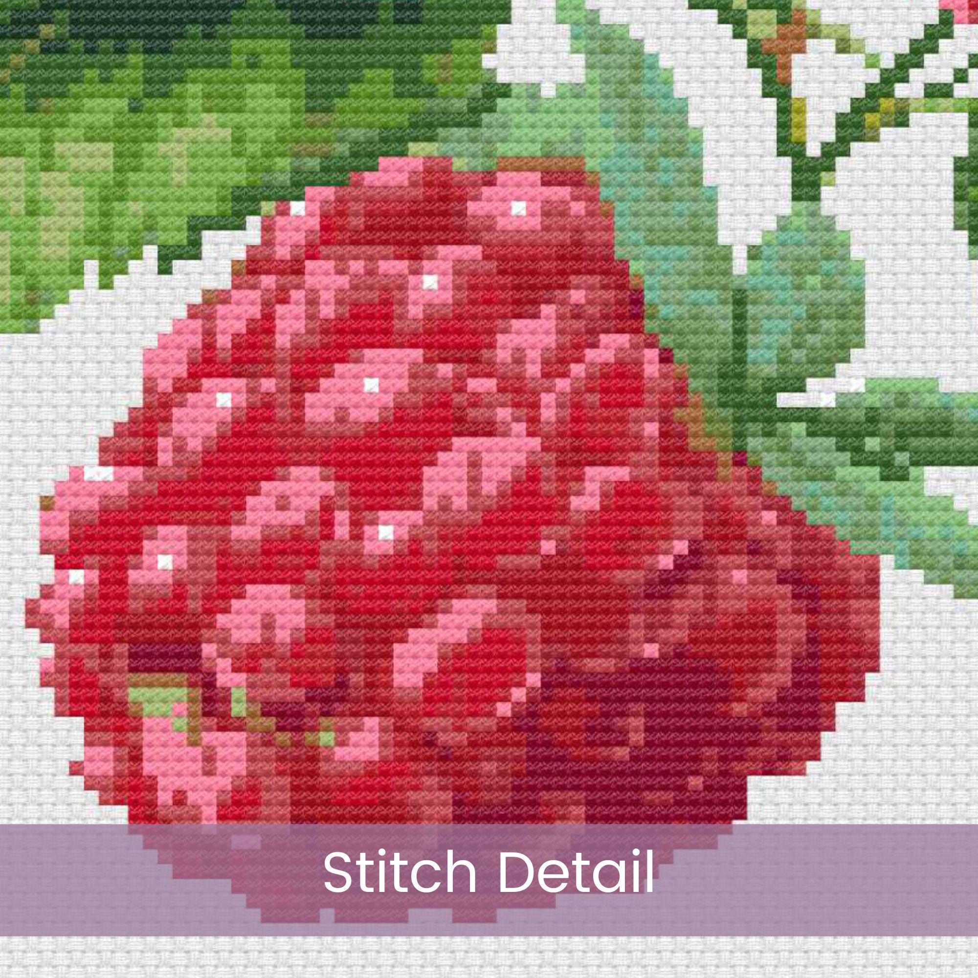 Raspberries Cross Stitch Pattern Realistic Raspberry Fruit Botanical Embroidery Nature-inspired ...