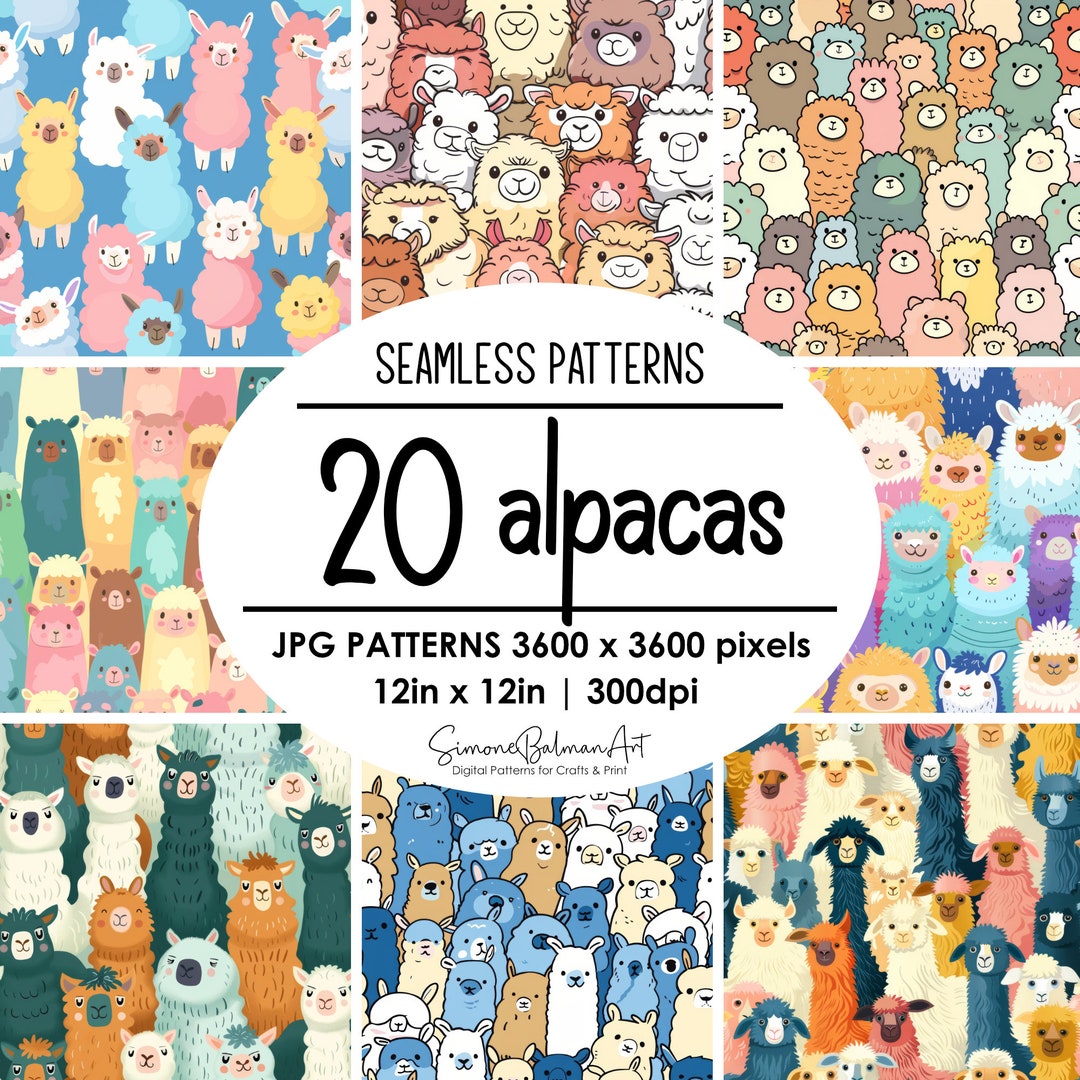 Cute Alpacas Seamless Pattern Bundle, 20 Llamas Printable Seamless ...