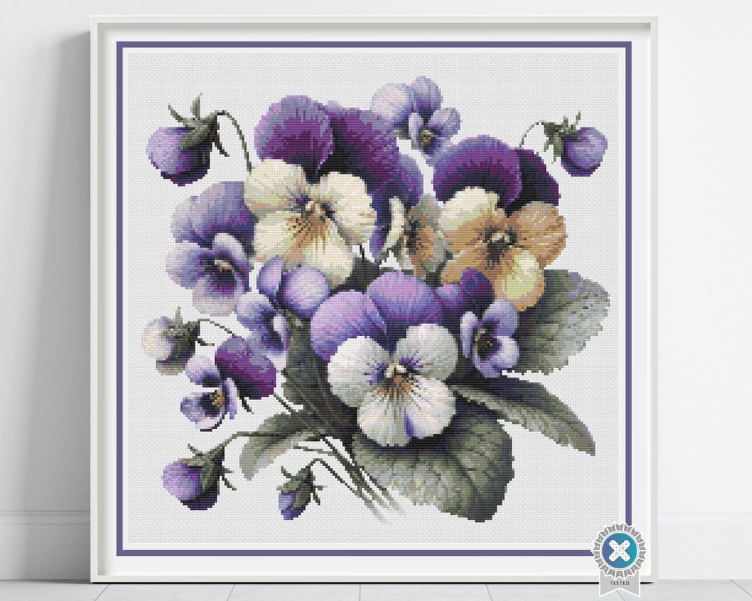 Purple Pansies Cross Stitch Pattern, Vintage Floral Pattern, Botanical ...