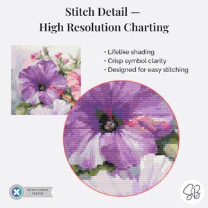 Petunia Flowers Cross Stitch Pattern, Pink and Purple Floral PDF ...