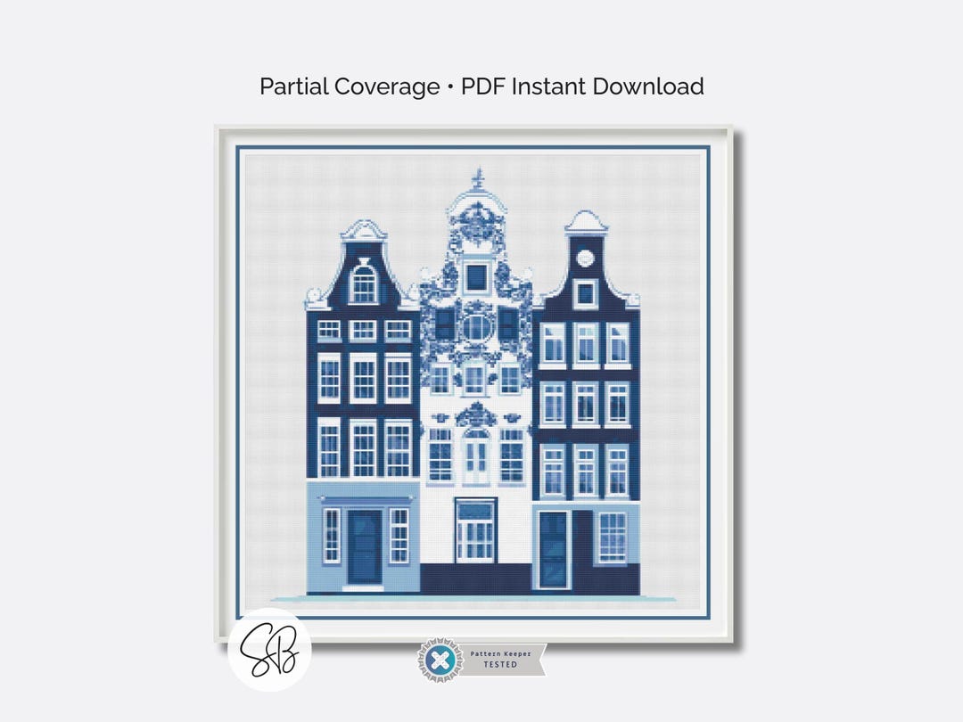 Delft Amsterdam Canal House Cross Stitch Pattern, Vintage Blue & White ...