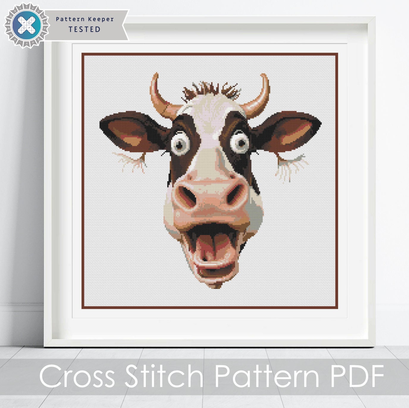 Funny Cow Cross Stitch Pattern / Silly Watercolor Cow Digital PDF Cross ...