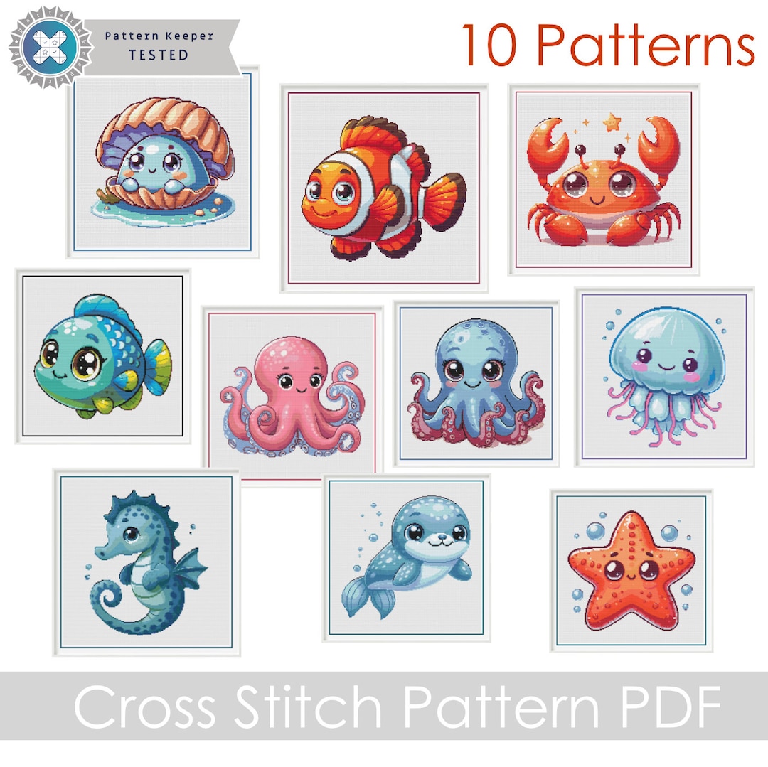 Baby Sea Animals Cross Stitch PDF Patterns, Set of 10 Modern DIY ...