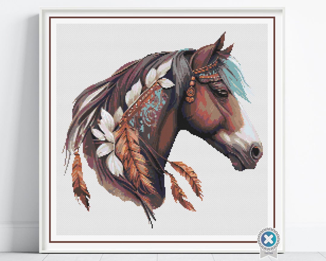 Native American Horse Cross Stitch Pattern, Tribal Horse Embroidery ...