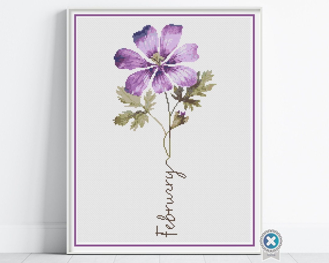February Birth Month Flower Cross Stitch Pattern, Floral Embroidery Art ...