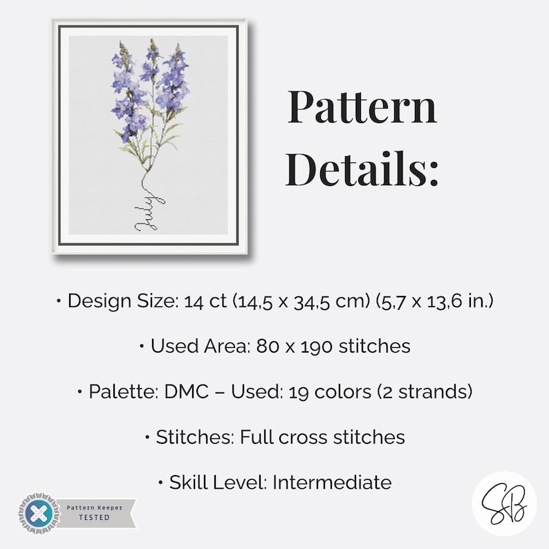 July Birth Month Flower Cross Stitch Pattern, Larkspur Floral ...