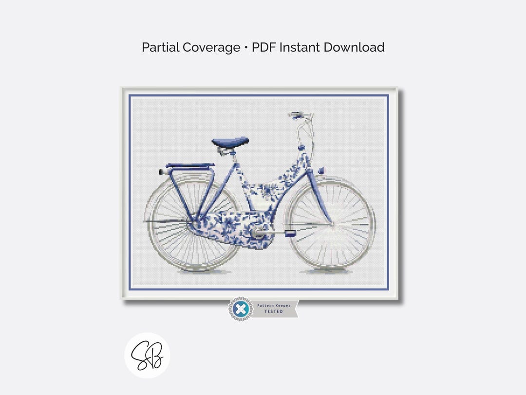 Delft Bicycle Cross Stitch Pattern, Vintage Blue & White Pottery ...