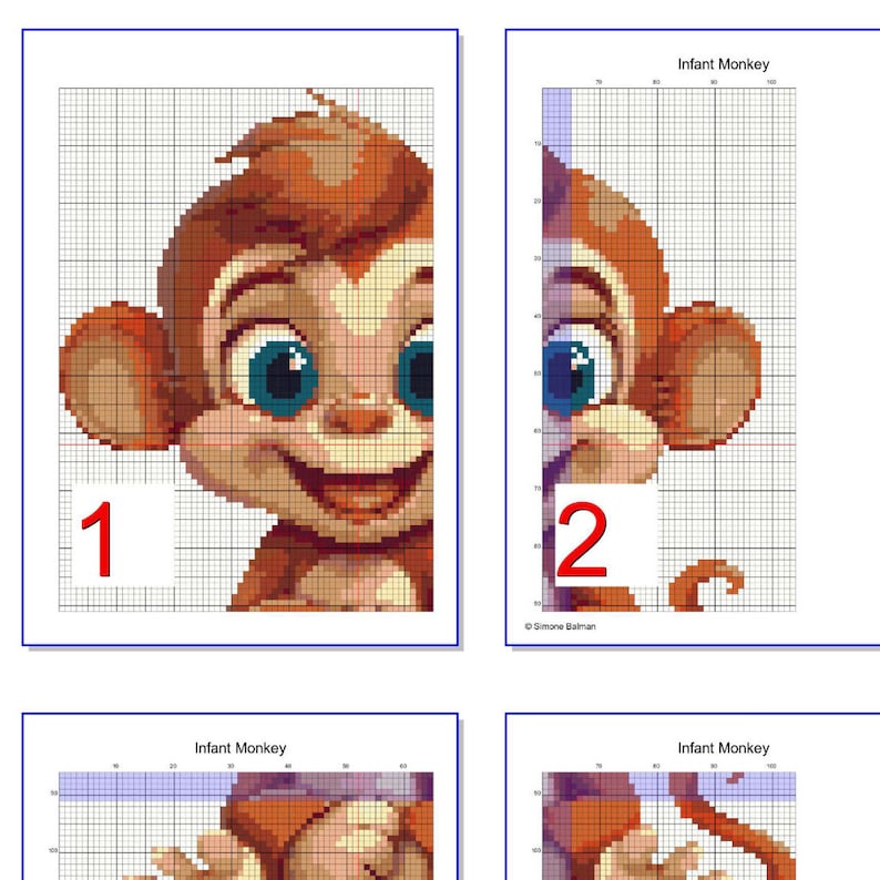 Baby Monkey Cross Stitch Pattern / Infant Monkey Digital PDF Cross ...