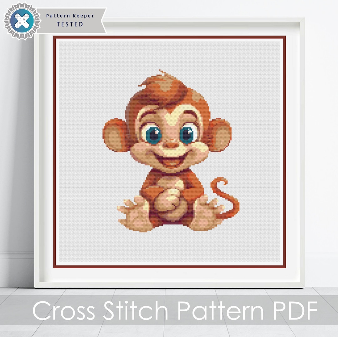 Baby Monkey Cross Stitch Pattern / Infant Monkey Digital PDF Cross ...