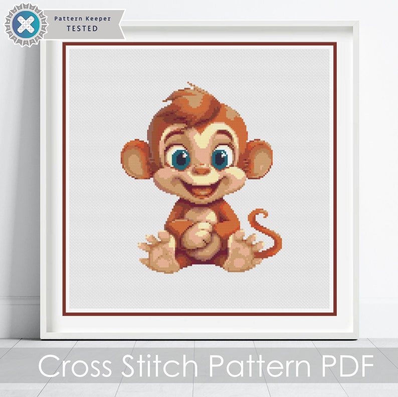 Baby Monkey Cross Stitch Pattern / Infant Monkey Digital PDF Cross Stitch Pattern Instant ...