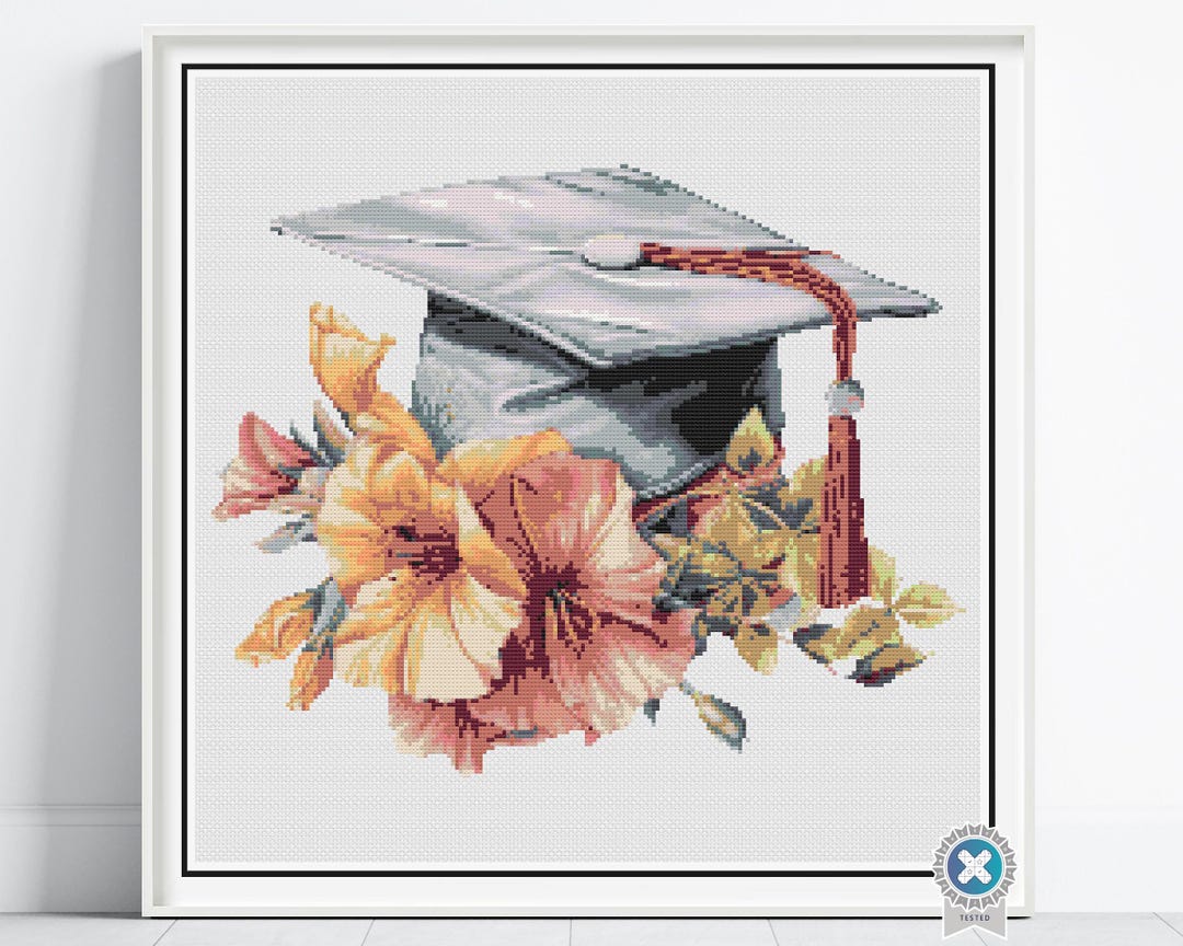 Graduation Cap Cross Stitch Pattern, Floral Graduation Cap Hibiscus ...