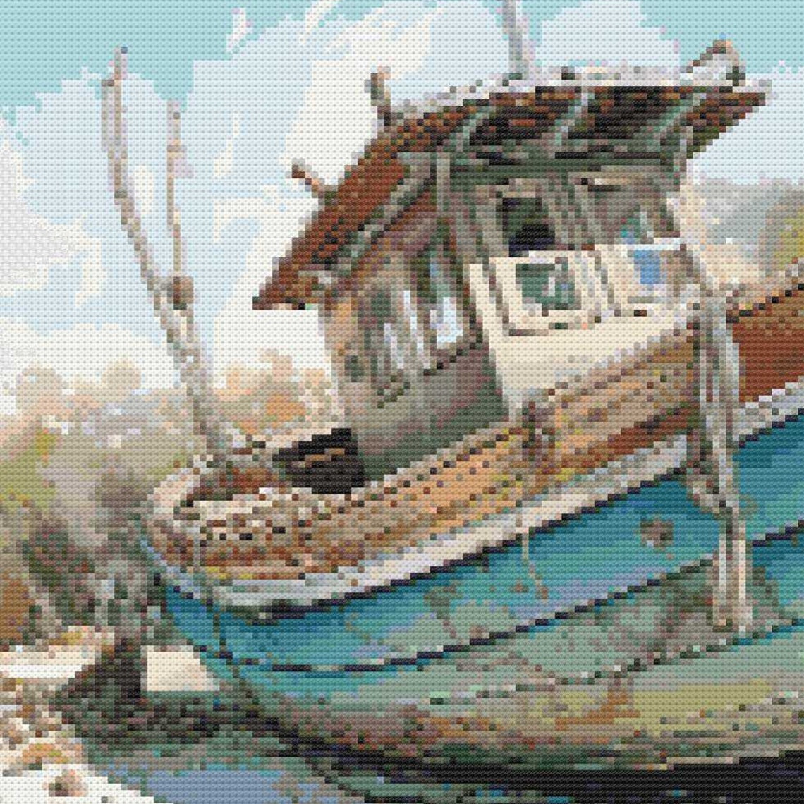 Boat on a Beach Cross Stitch Pattern, Island Beach Boat Digital Cross ...